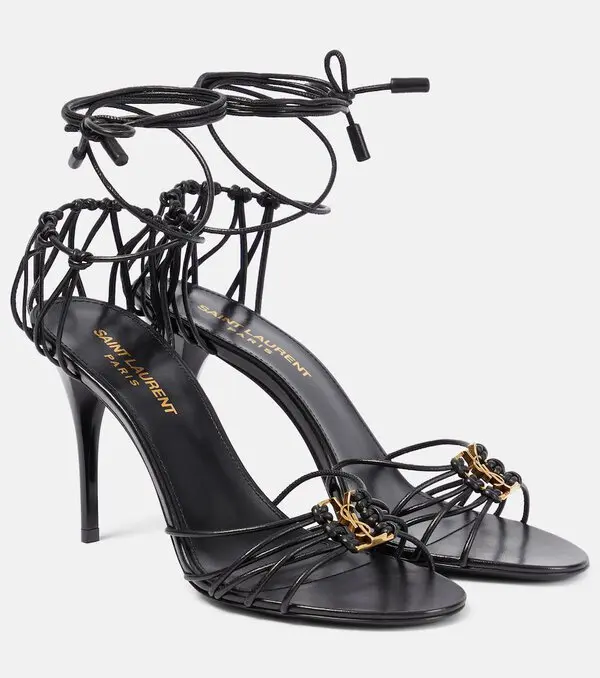Saint Laurent Babylone 90 Leather Sandals With Chain Detailing - Black