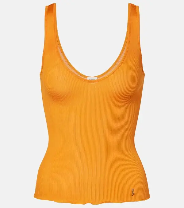 Saint Laurent Ribbed-knit Silk Jersey Tank Top - Orange