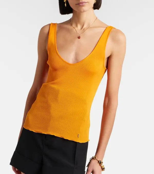 Saint Laurent Ribbed-knit Silk Jersey Tank Top - Orange
