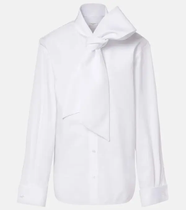 Saint Laurent Tie-neck Cotton Poplin Blouse - White