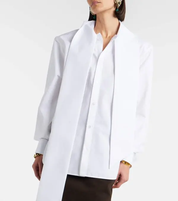 Saint Laurent Tie-neck Cotton Poplin Blouse