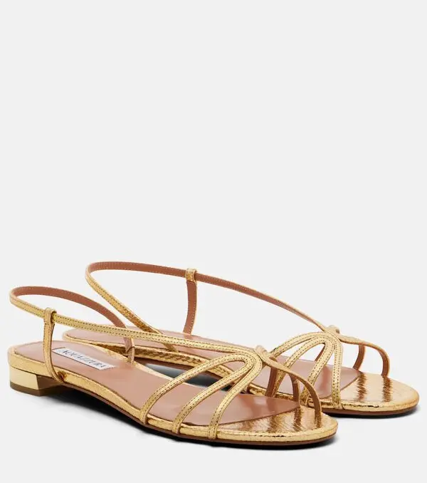 AQUAZZURA Talk To Me Snake-effect Leather Sandals - Gold
