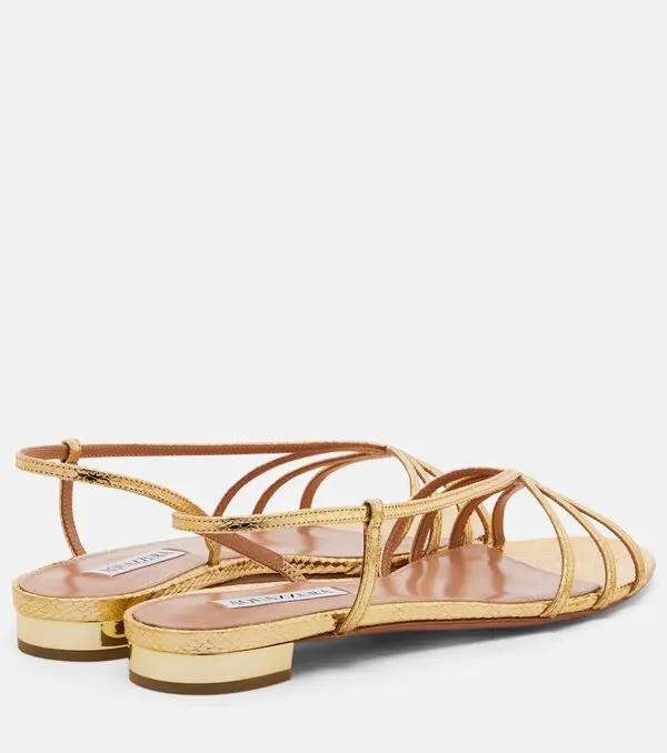 AQUAZZURA Talk To Me Snake-effect Leather Sandals - Gold