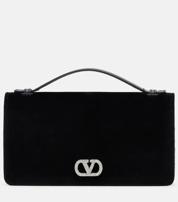 Valentino Garavani Vlogo Crystal-embellished Velvet Crossbody Bag - Black