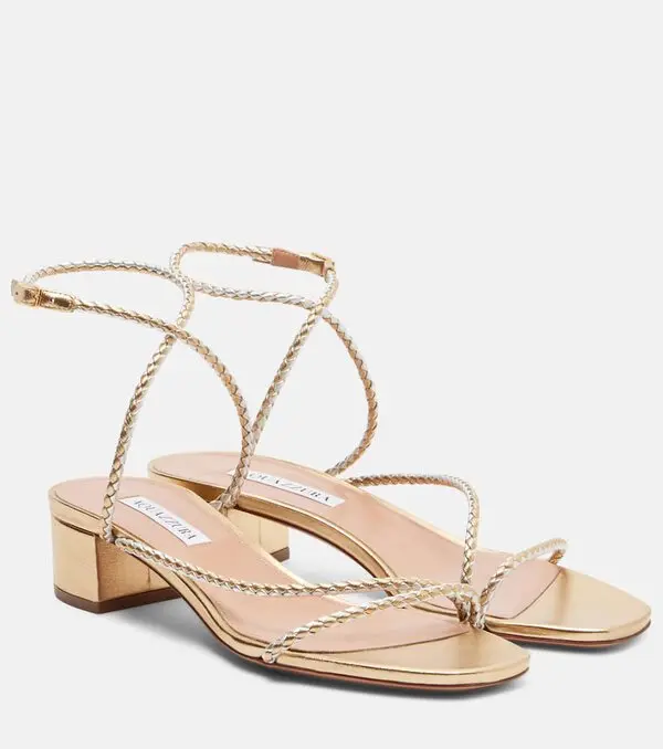 AQUAZZURA Luca Braided Metallic Leather Sandals - Gold