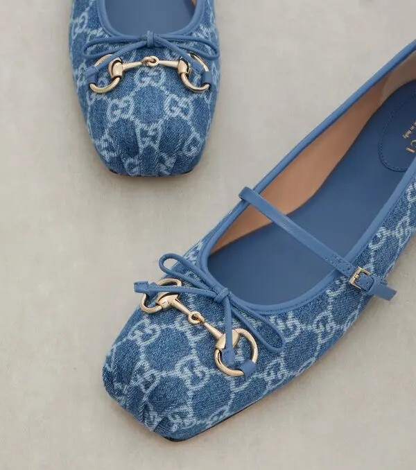 Gucci Horsebit Gg Denim Ballet Flats - Blue