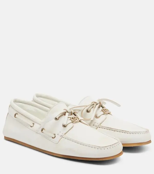 Gucci Gg Leather Boat Shoes - White