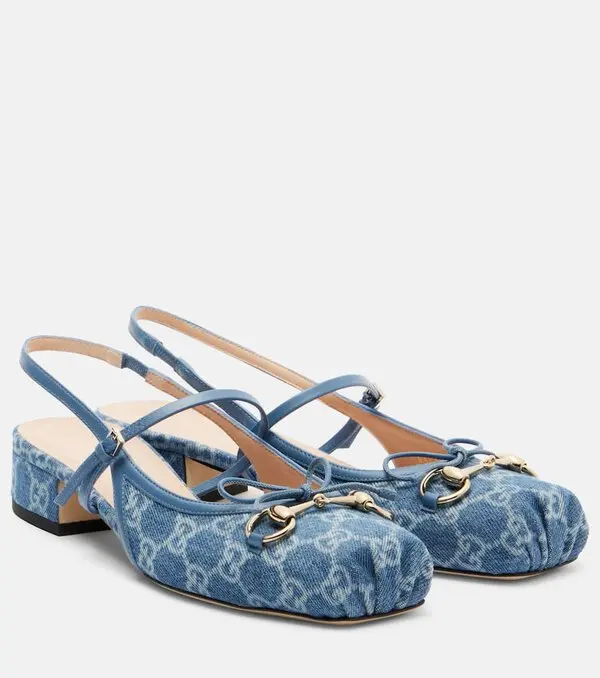 Gucci Horsebit Gg Denim Slingback Pumps - Blue
