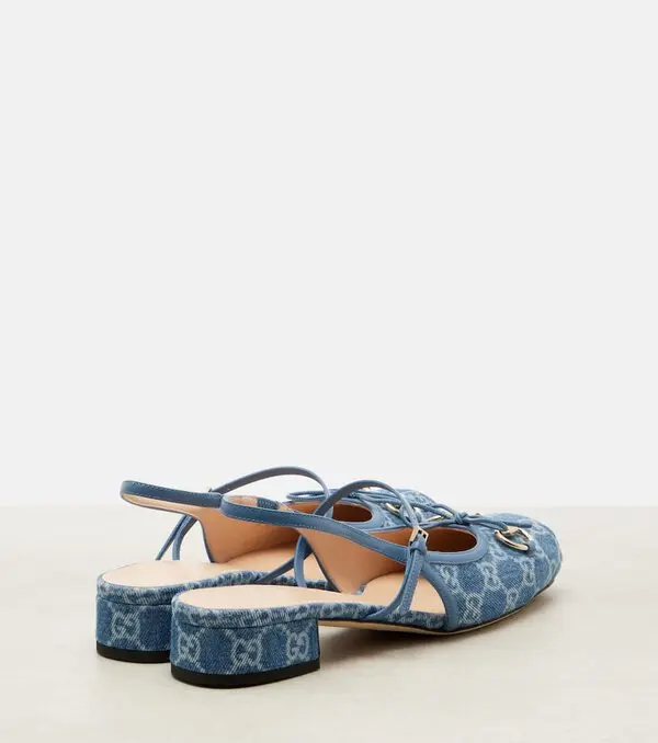 Gucci Horsebit Gg Denim Slingback Pumps
