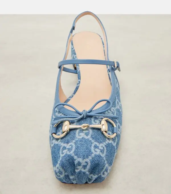 Gucci Horsebit Gg Denim Slingback Pumps
