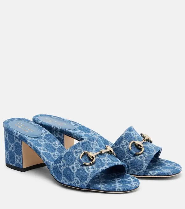 Gucci Horsebit Gg Denim Sandals - Blue