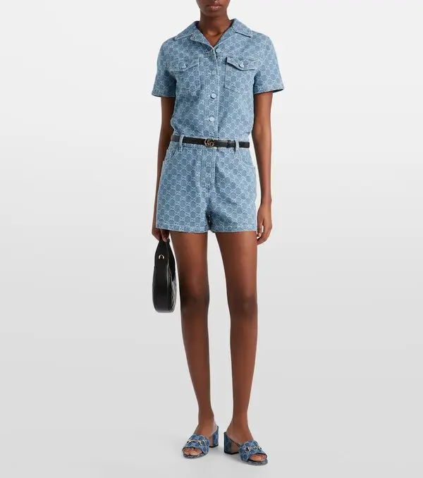 Gucci Horsebit Gg Denim Sandals - Blue