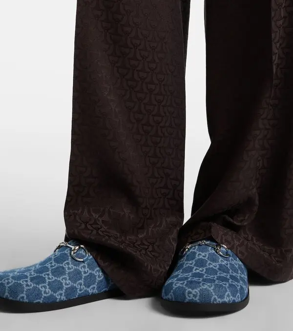 Gucci Horsebit Gg Denim Mules - Blue