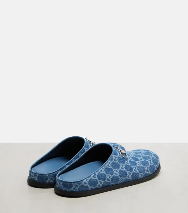Gucci Horsebit Gg Denim Mules - Blue