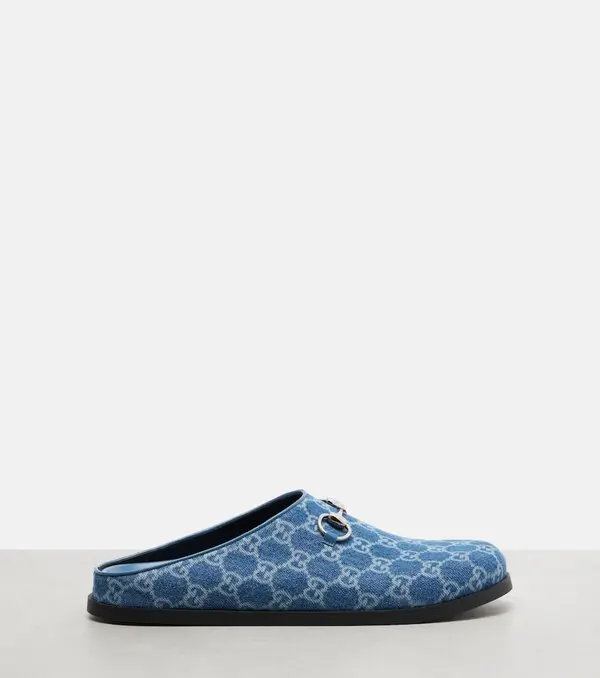 Gucci Horsebit Gg Denim Mules - Blue