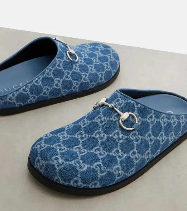 Gucci Horsebit Gg Denim Mules - Blue