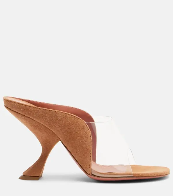 Amina Muaddi Mackenzie Pvc And Suede Mules - Brown
