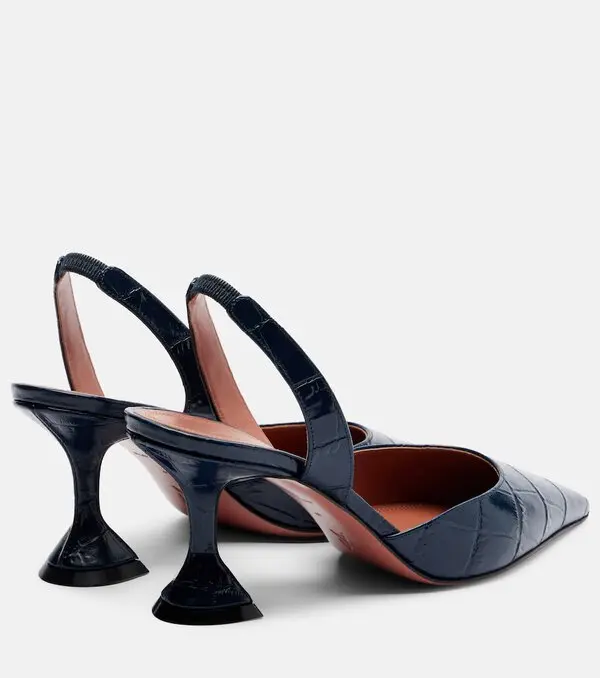Amina Muaddi Holli Croc-effect Leather Slingback Pumps - Blue