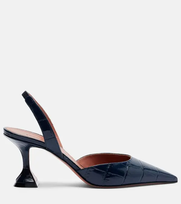 Amina Muaddi Holli Croc-effect Leather Slingback Pumps - Blue