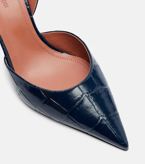 Amina Muaddi Holli Croc-effect Leather Slingback Pumps - Blue