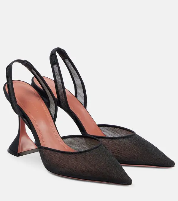 Amina Muaddi Holli Mesh Slingback Pumps - Black