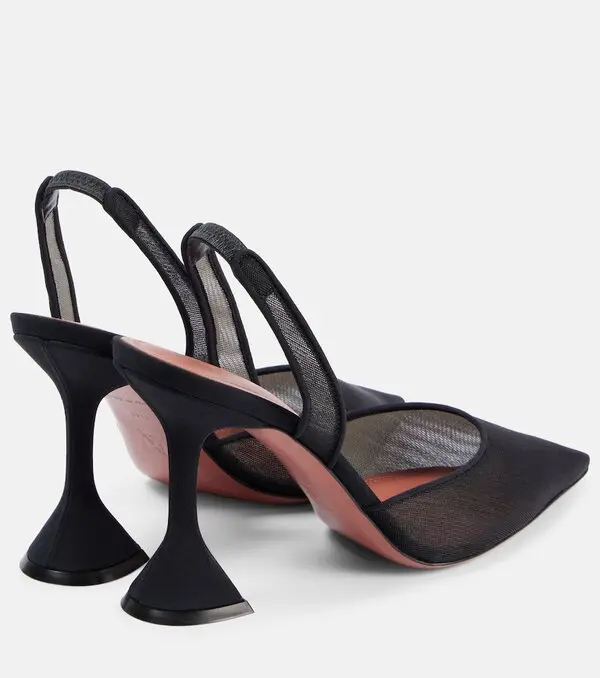 Amina Muaddi Holli Mesh Slingback Pumps - Black