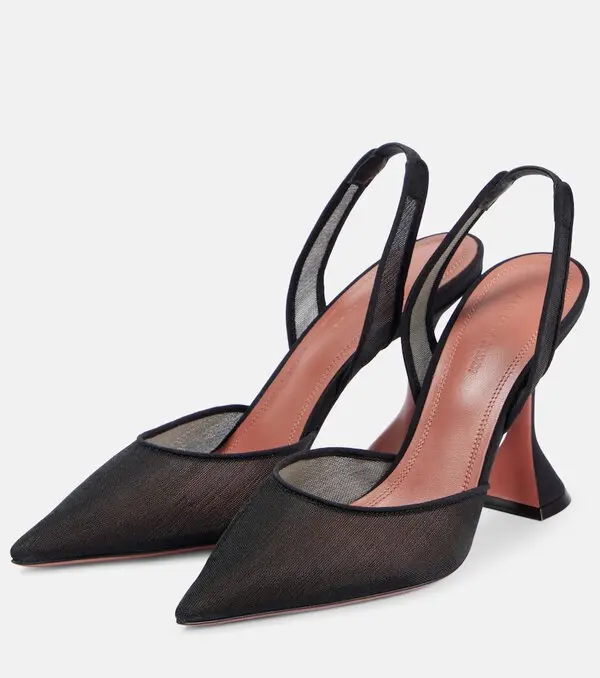 Amina Muaddi Holli Mesh Slingback Pumps - Black