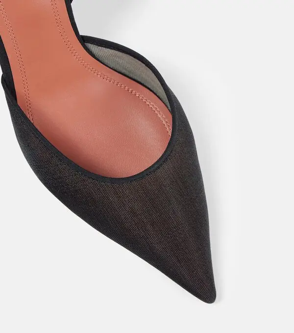 Amina Muaddi Holli Mesh Slingback Pumps - Black
