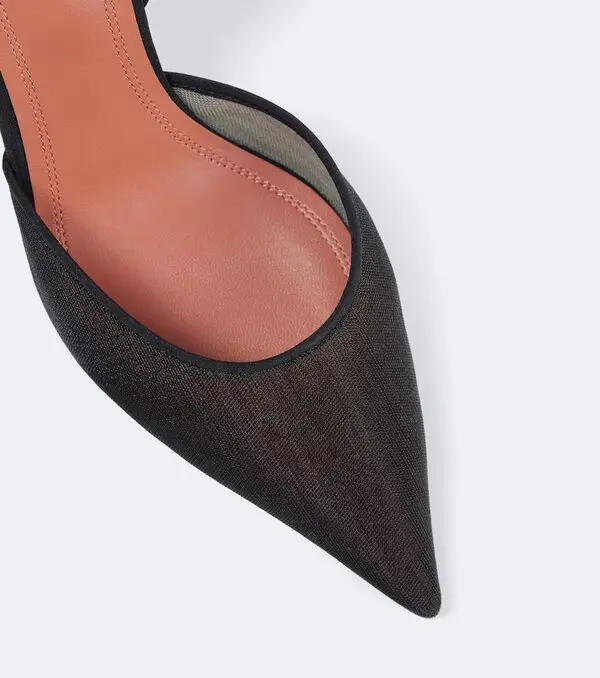 Amina Muaddi Holli Mesh Slingback Pumps - Black