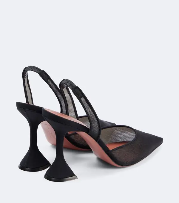 Amina Muaddi Holli Mesh Slingback Pumps - Black
