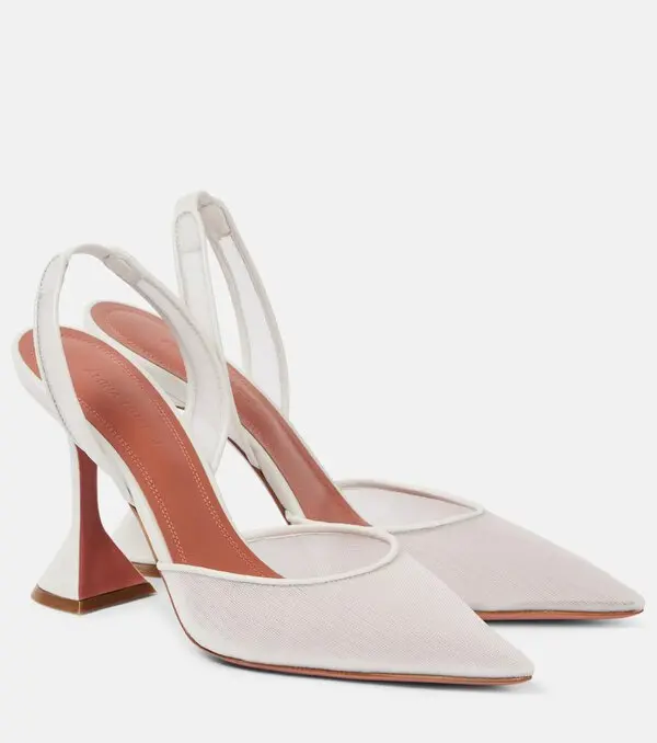Amina Muaddi Holli Mesh Slingback Pumps - White