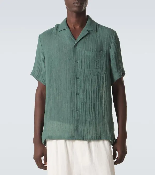 Le Kasha Botad Linen Bowling Shirt - Green