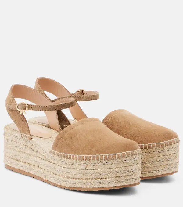 GIANVITO ROSSI Suede Espadrille Platform Sandals - Beige