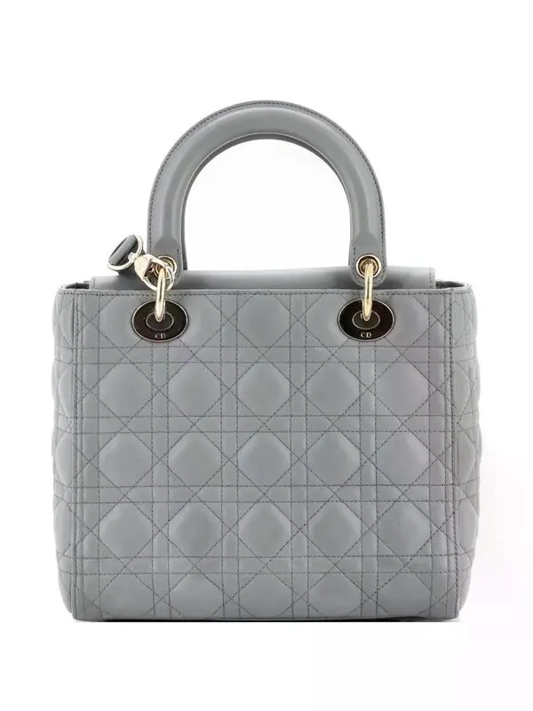 Dior Lady Nm Medium Satchel Cannage Quilt Lambskin - Grey