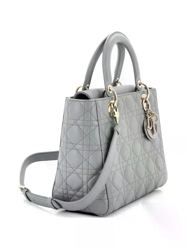 Dior Lady Nm Medium Satchel Cannage Quilt Lambskin - Grey
