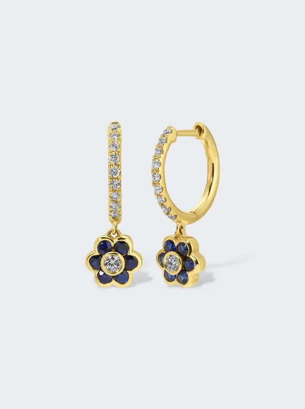 ANITA KO Small Blue Sapphire And Diamond Flora Drop Huggies 18k Yellow Gold - Yg
