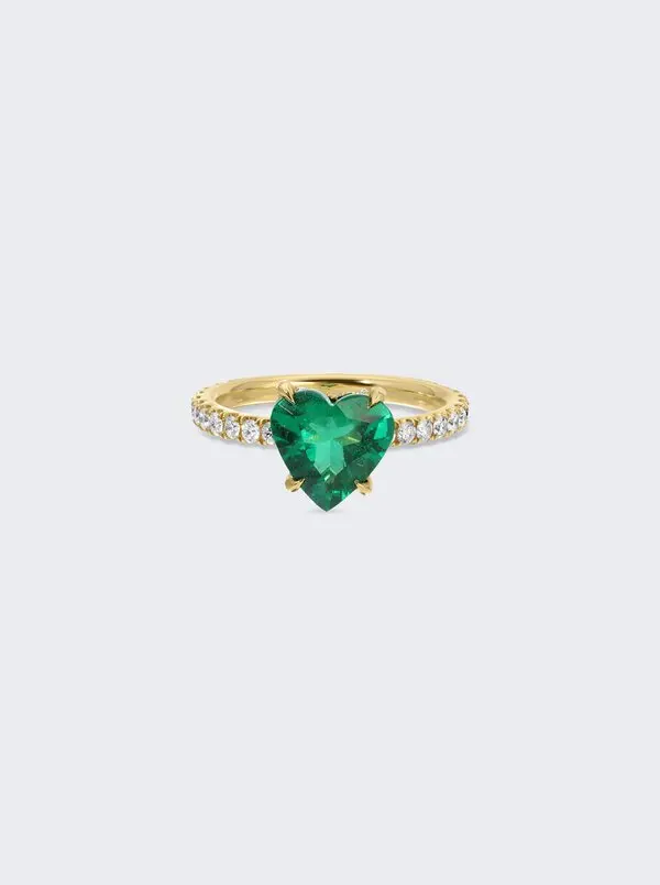 ANITA KO Emerald Heart Ring With Diamond Basket And Band 18k Yellow Gold - Yg