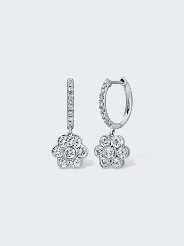 ANITA KO Diamond Huggies With Diamond Flora Drop 18k White Gold - Wg