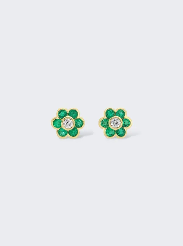 ANITA KO Small Emerald Floral Studs 18k Yellow Gold - Yg