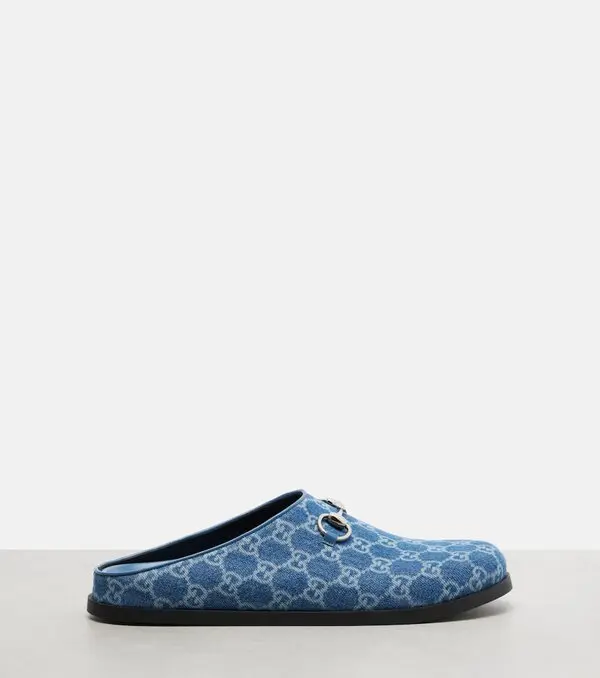 Gucci Horsebit Gg Denim Mules - Blue