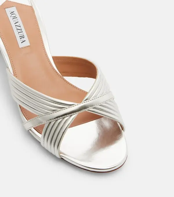 AQUAZZURA Sundance Metallic Leather Sandals - Silver