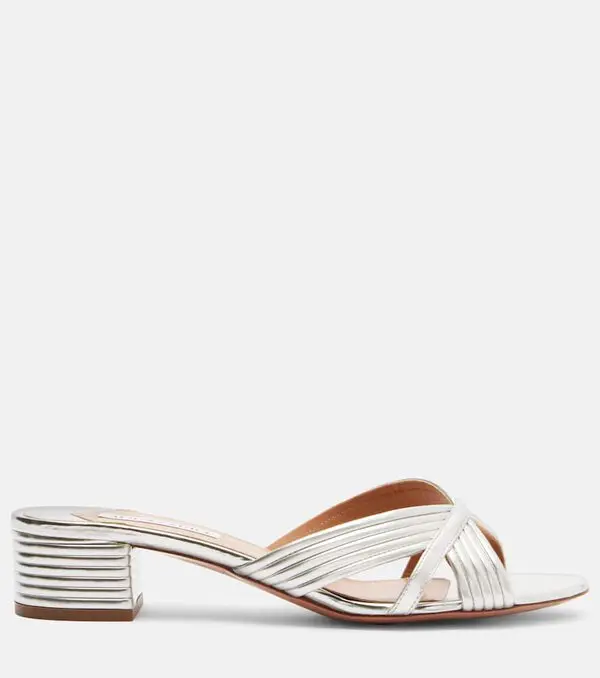 AQUAZZURA Sundance Metallic Leather Sandals - Silver