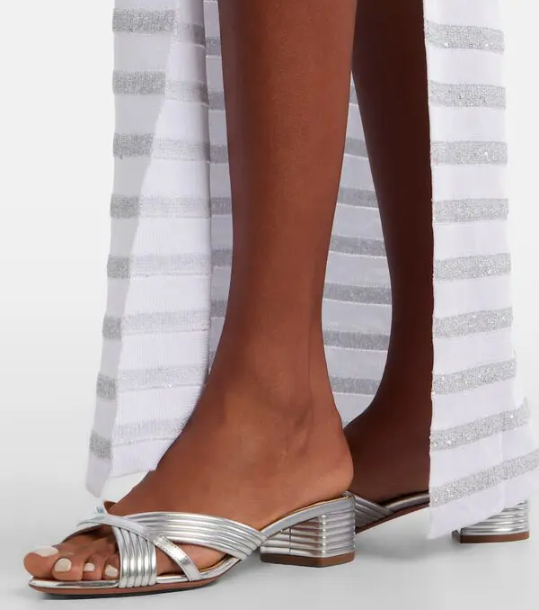 AQUAZZURA Sundance Metallic Leather Sandals - Silver