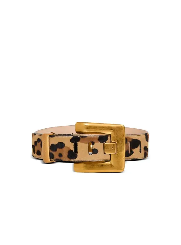 Balmain Anthem Leopard Print Leather Belt - Beige