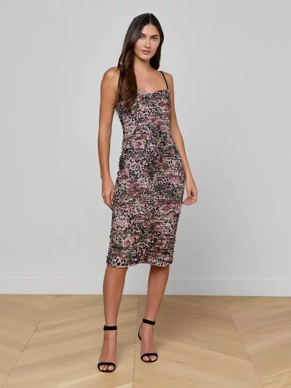 L'Agence Caprice Midi Dress - Multi Large Rose Cheetah