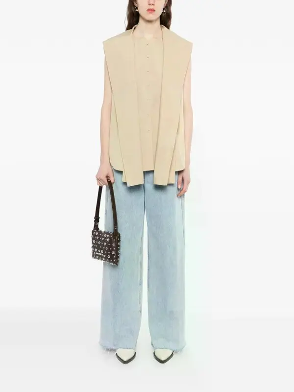 LESS Cotton Button-front Sleeveless Blouse