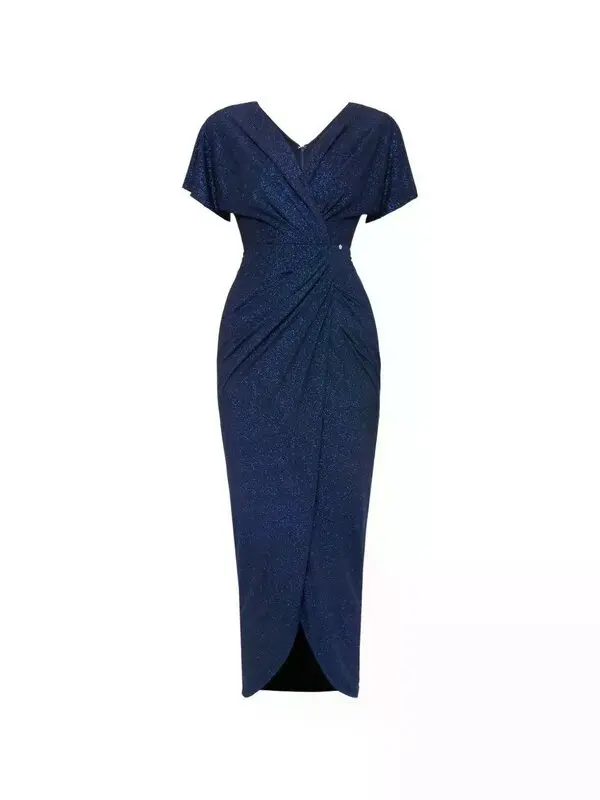 NISSA V-neck Draped Midi Dress