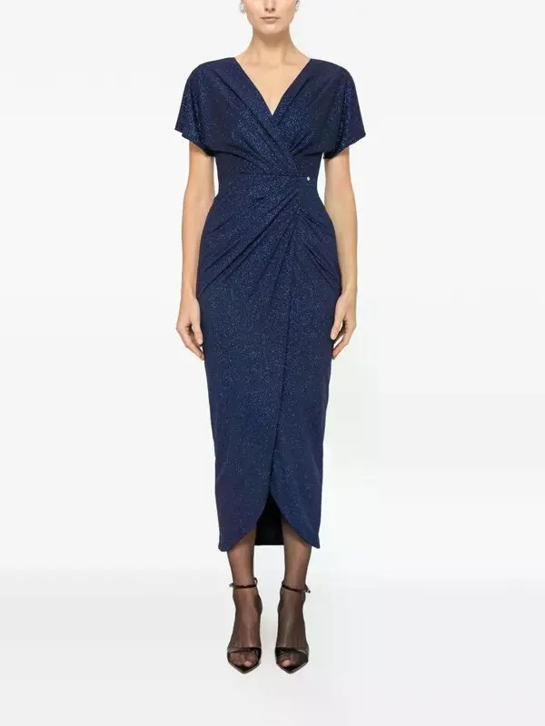 NISSA V-neck Draped Midi Dress