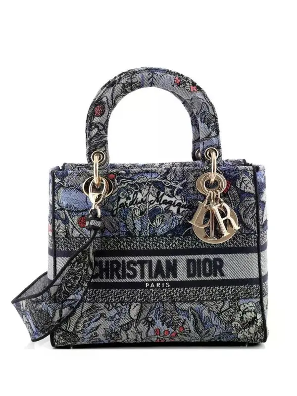 Dior Lady D-lite Embroidered Canvas Satchel Medium - Blue