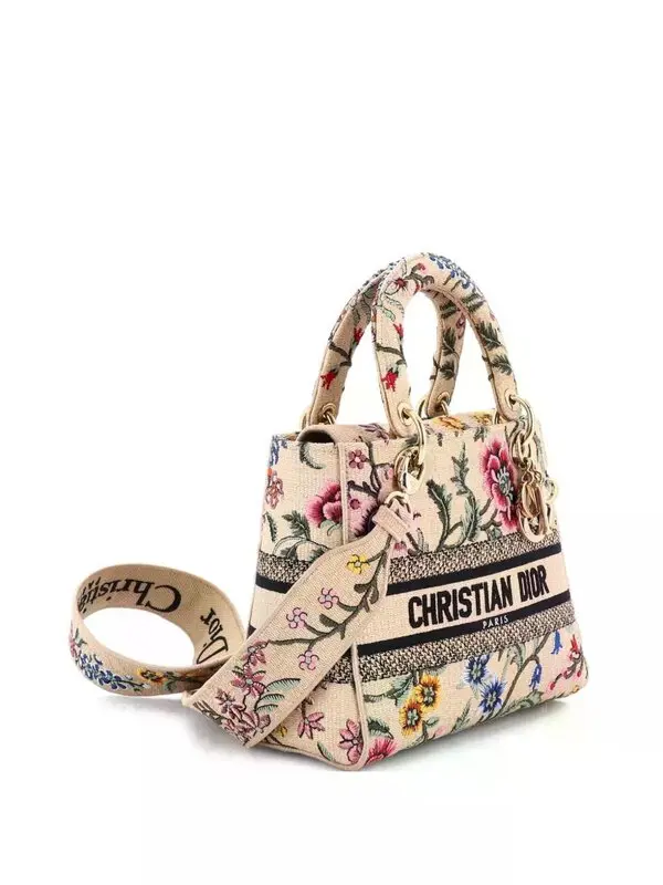 Dior Lady D-lite Embroidered Raffia Medium Satchel - Neutrals